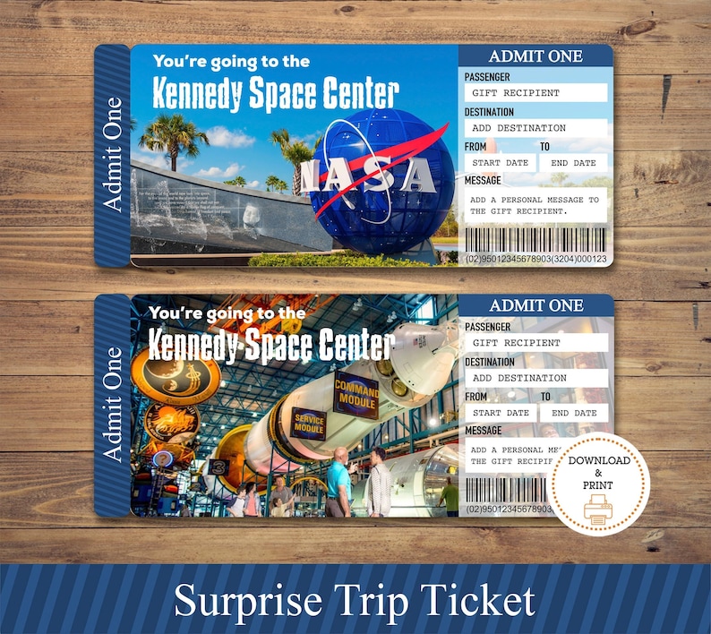 Printable Kennedy Space Center Surprise Trip Ticket, NASA Space Ticket ...