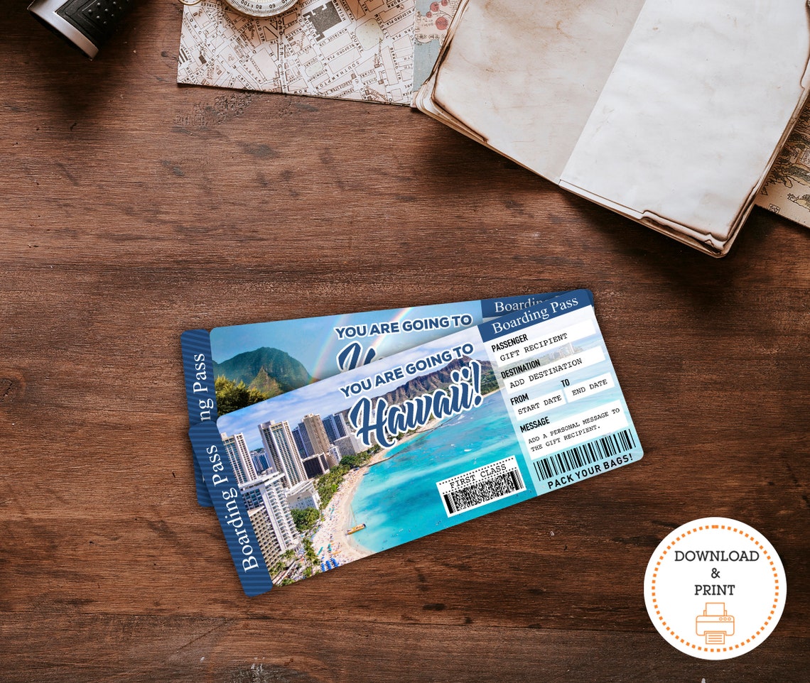 Printable HAWAII Surprise Trip Gift Ticket. Boarding Pass. - Etsy