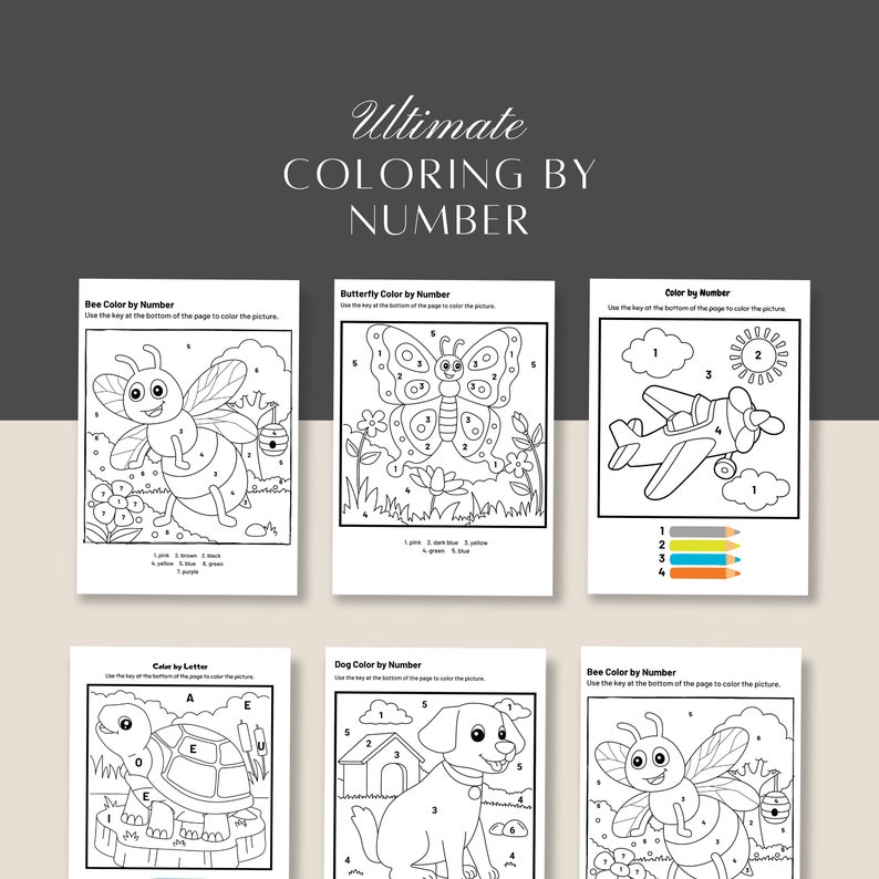 Printable Coloring Sheets, Color by Number Instant Download, 20 Page ...