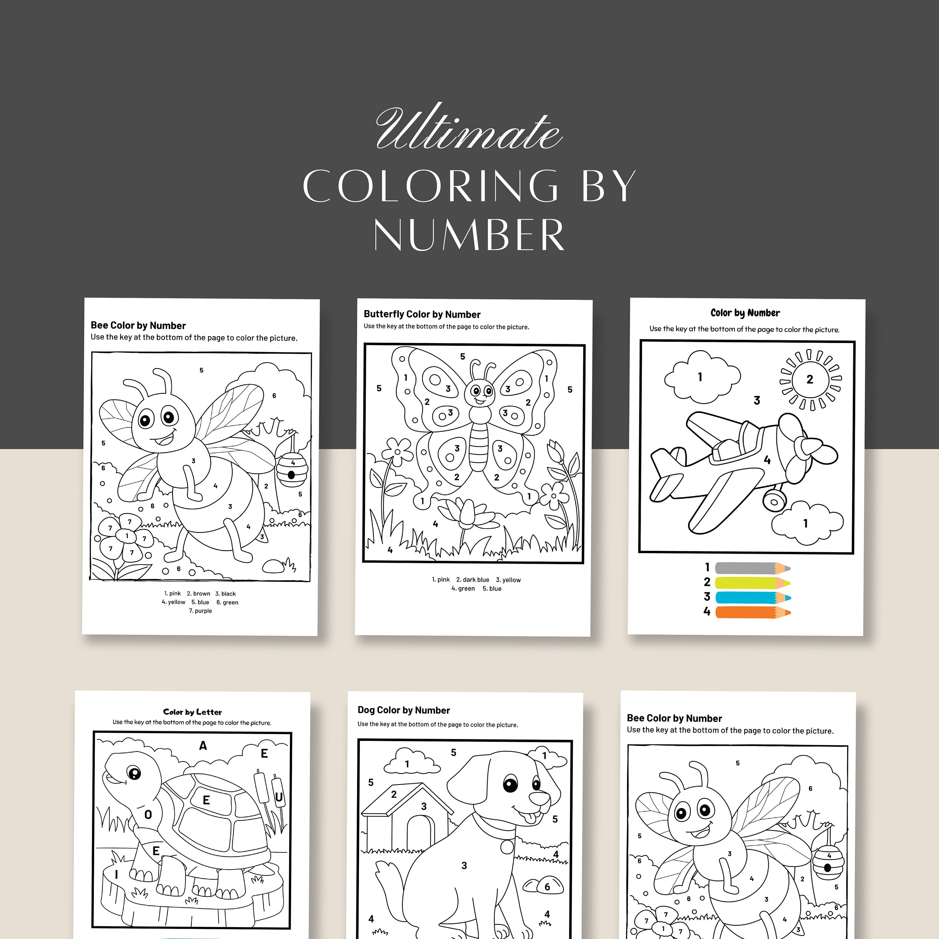 Printable Coloring Sheets, Color by Number Instant Download, 20 Page ...