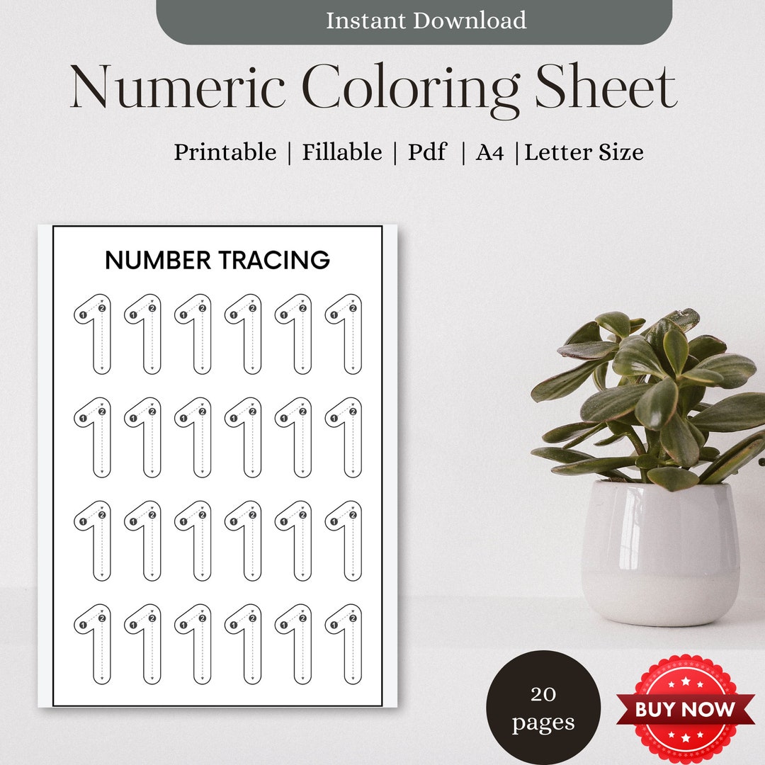 Number 1 20 Coloring Sheet, Children Activity Coloring Sheet, Instant ...