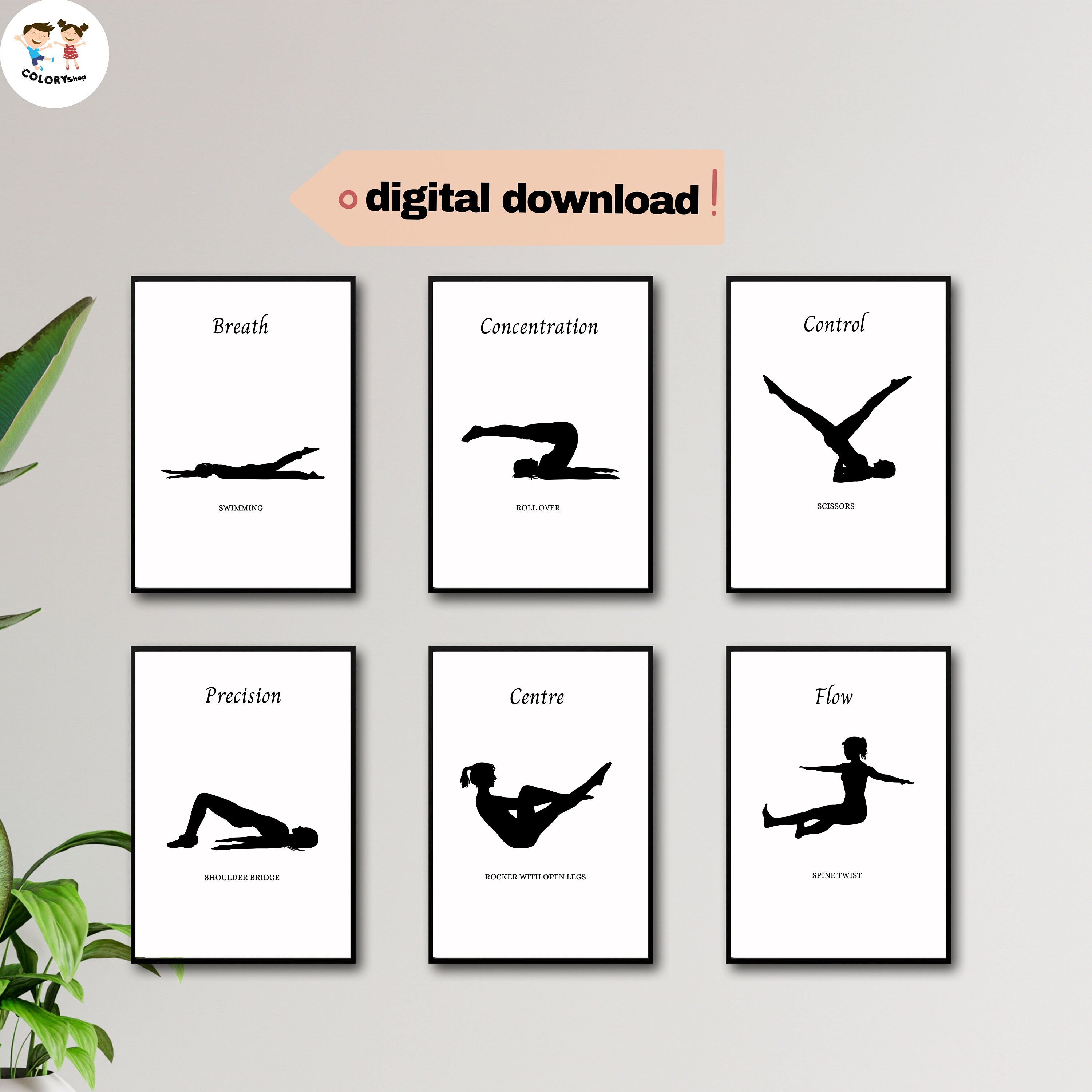 Pilates Principles Poster Set: Mat Exercises, Studio Decor (digital ...