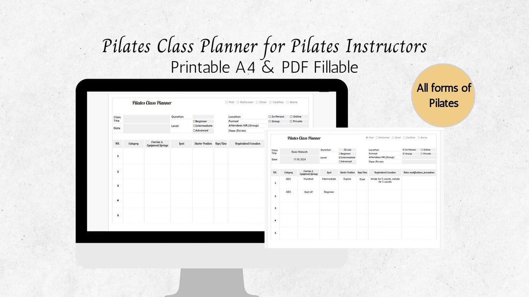 Pilates Class Planner for Instructors: Digital & Printable (PDF) - Etsy