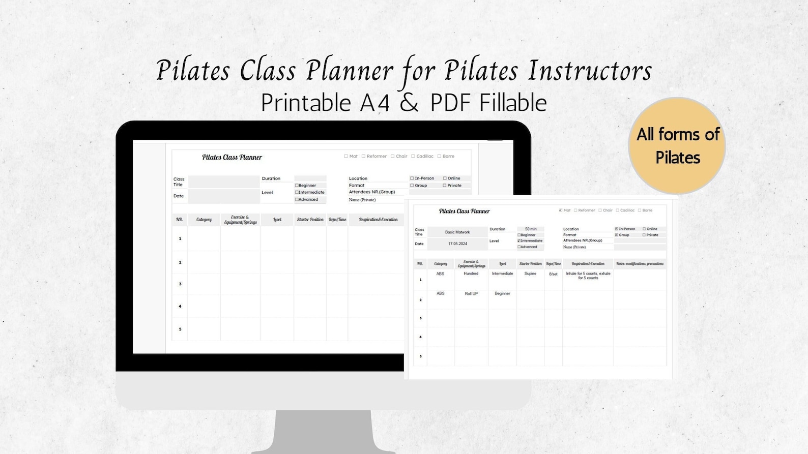 Pilates Class Planner for Instructors: Digital & Printable (PDF) - Etsy