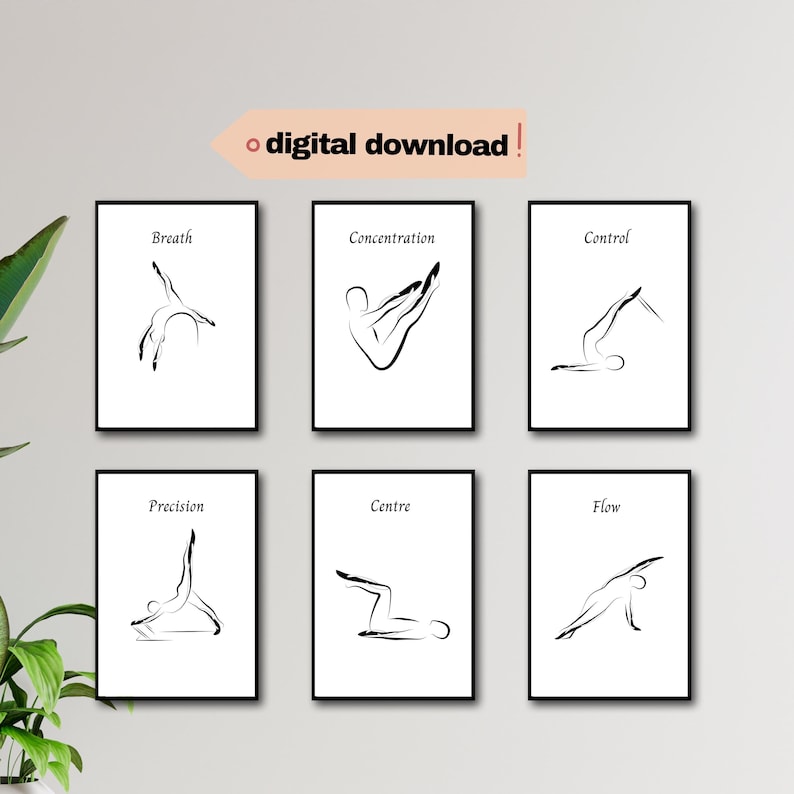 Pilates Principles Art Print Set: Minimalist Studio Decor (digital ...