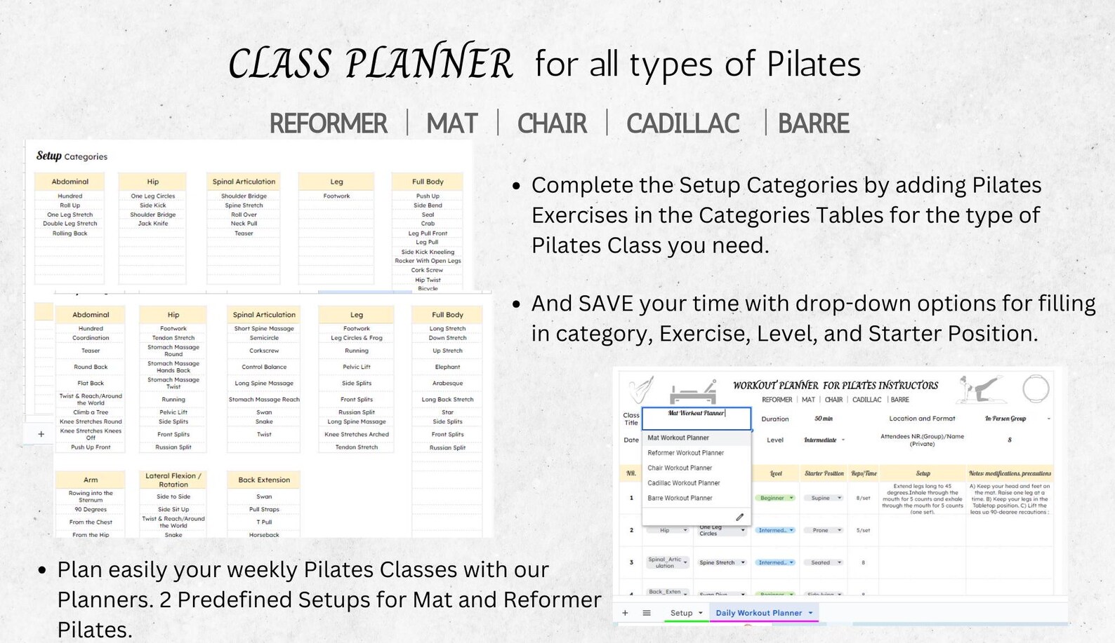 Pilates Class Planner: Google Sheets for Instructors (digital Download ...