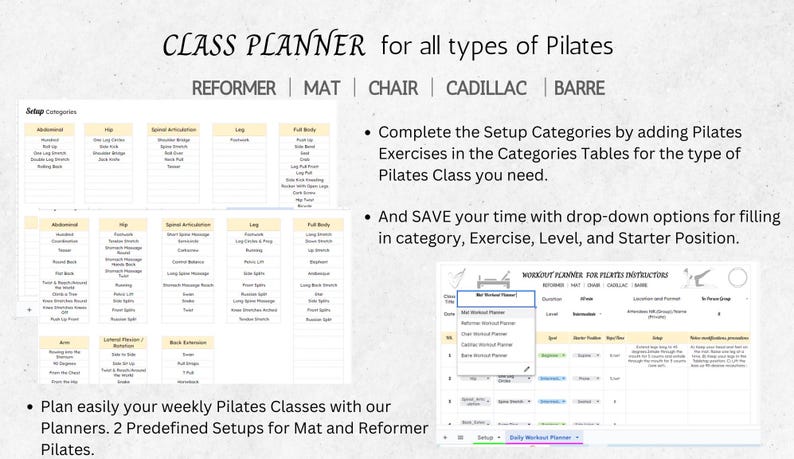 Pilates Class Planner: Google Sheets for Instructors (digital Download ...