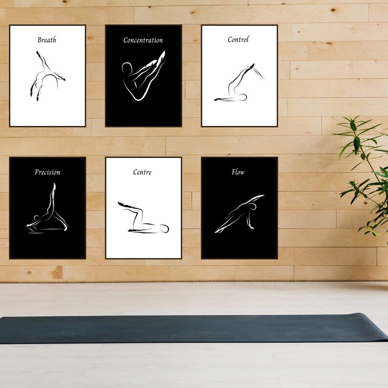 PILATES POSTER. Set of 6 Pilates Poster. Pilates Principles. Pilates ...