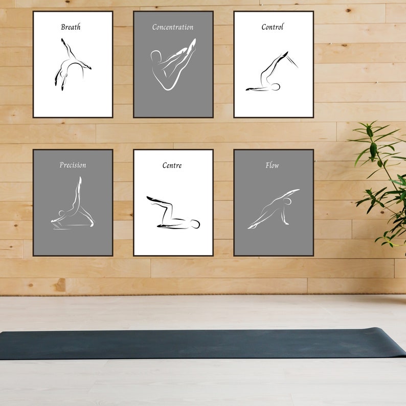 Pilates Principles Art Print Set: Minimalist Studio Decor (digital ...