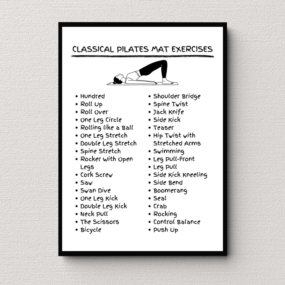 PILATES POSTER. Pilates Mat Exercises. Pilates Art Print. Pilates Wall ...