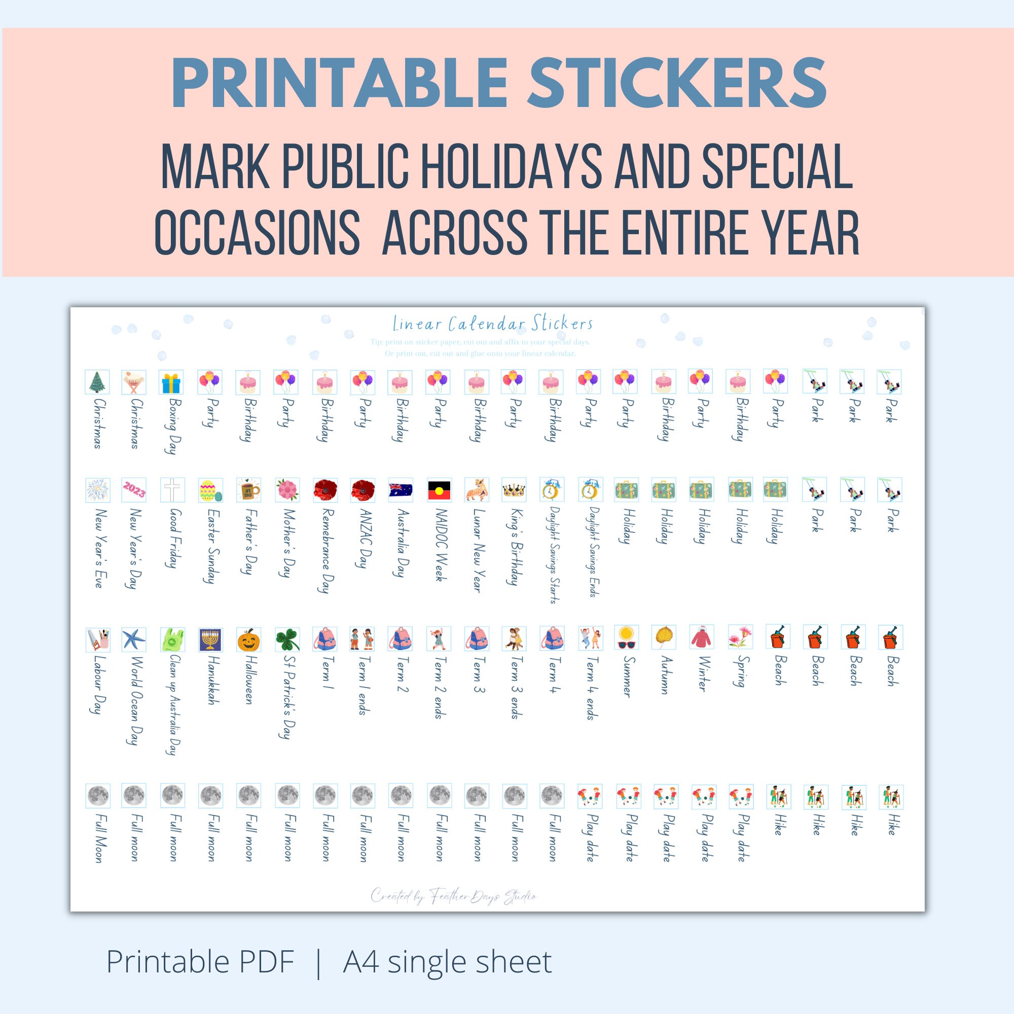 Calendar Stickers, Australian Public Holidays, Southern Hemisphere ...
