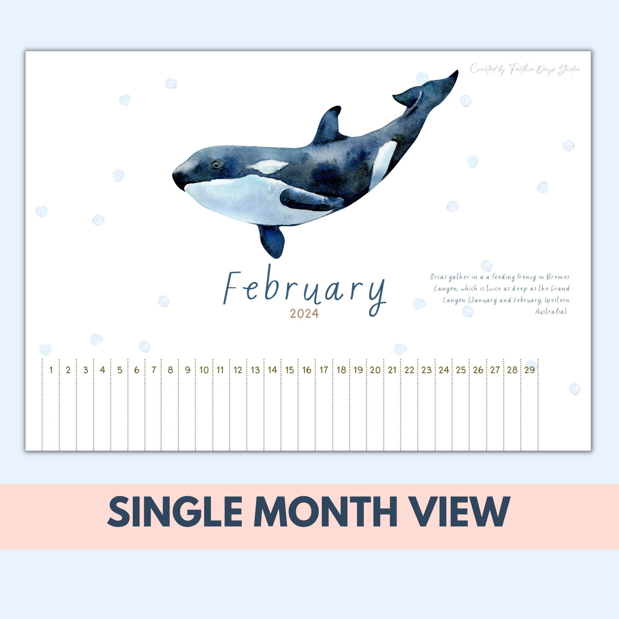 2024 Linear Calendar, Printable, Montessori Calendar, Watercolour ...