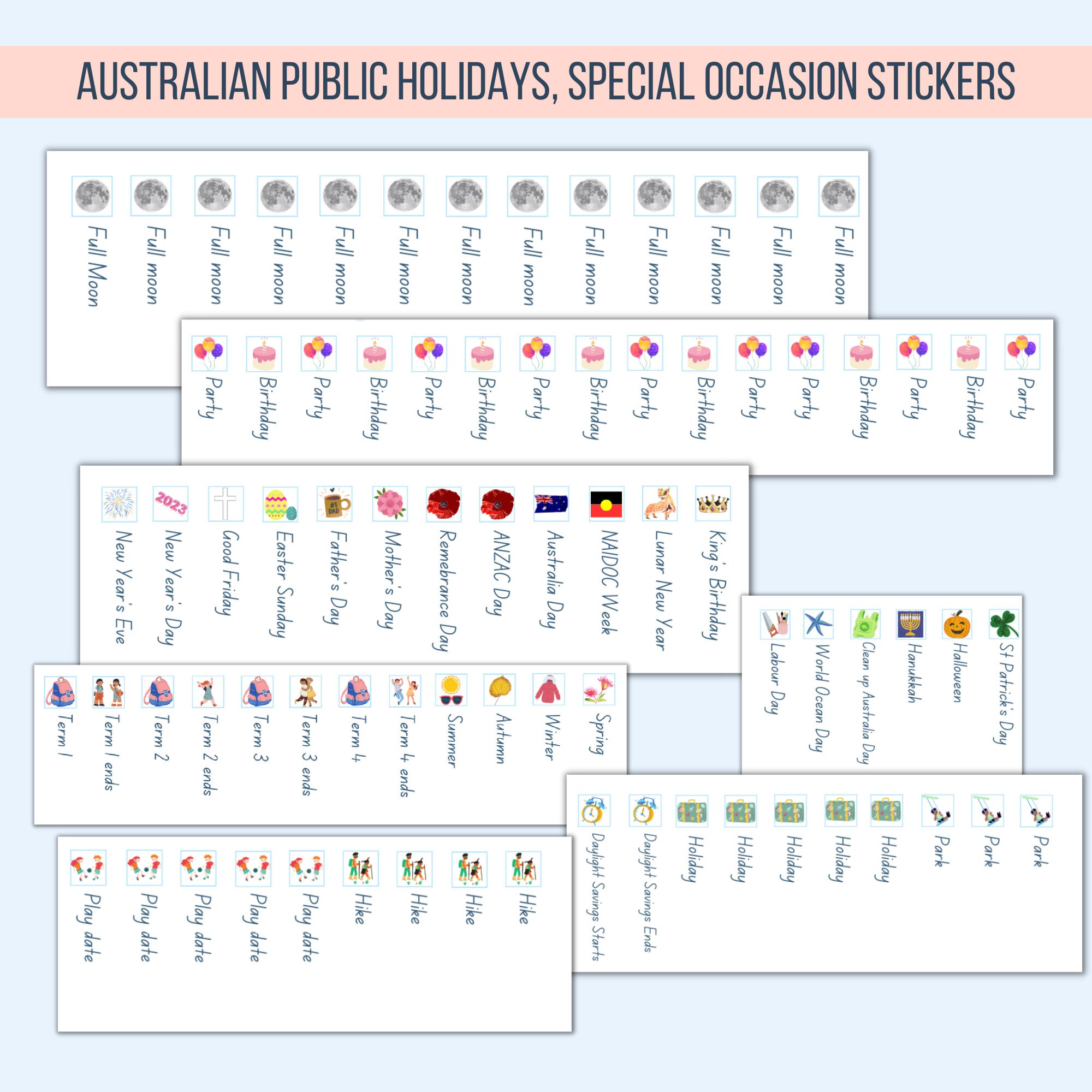 Calendar Stickers, Australian Public Holidays, Southern Hemisphere ...