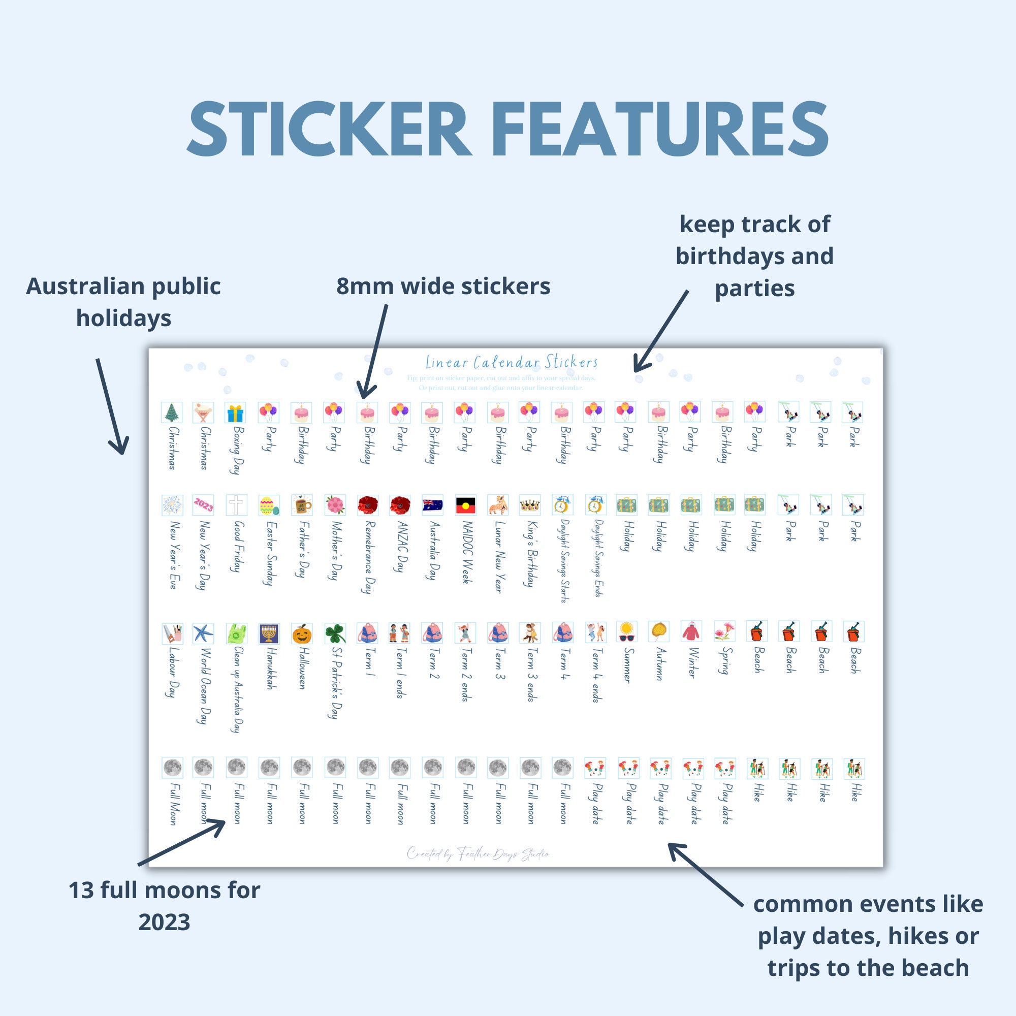 Calendar Stickers, Australian Public Holidays, Southern Hemisphere ...