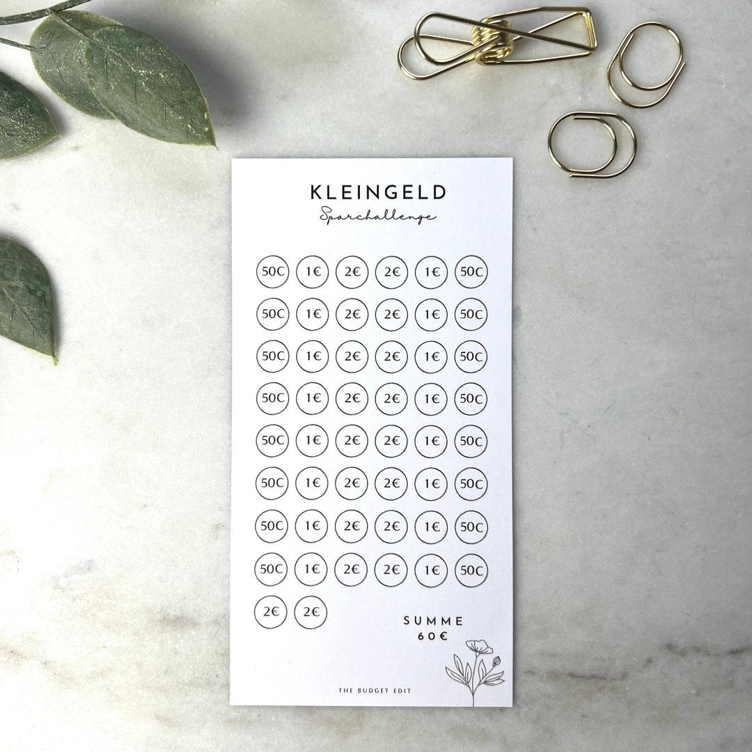 Kleingeld Challenge Sparchallenges A6 für Budget Binder ...