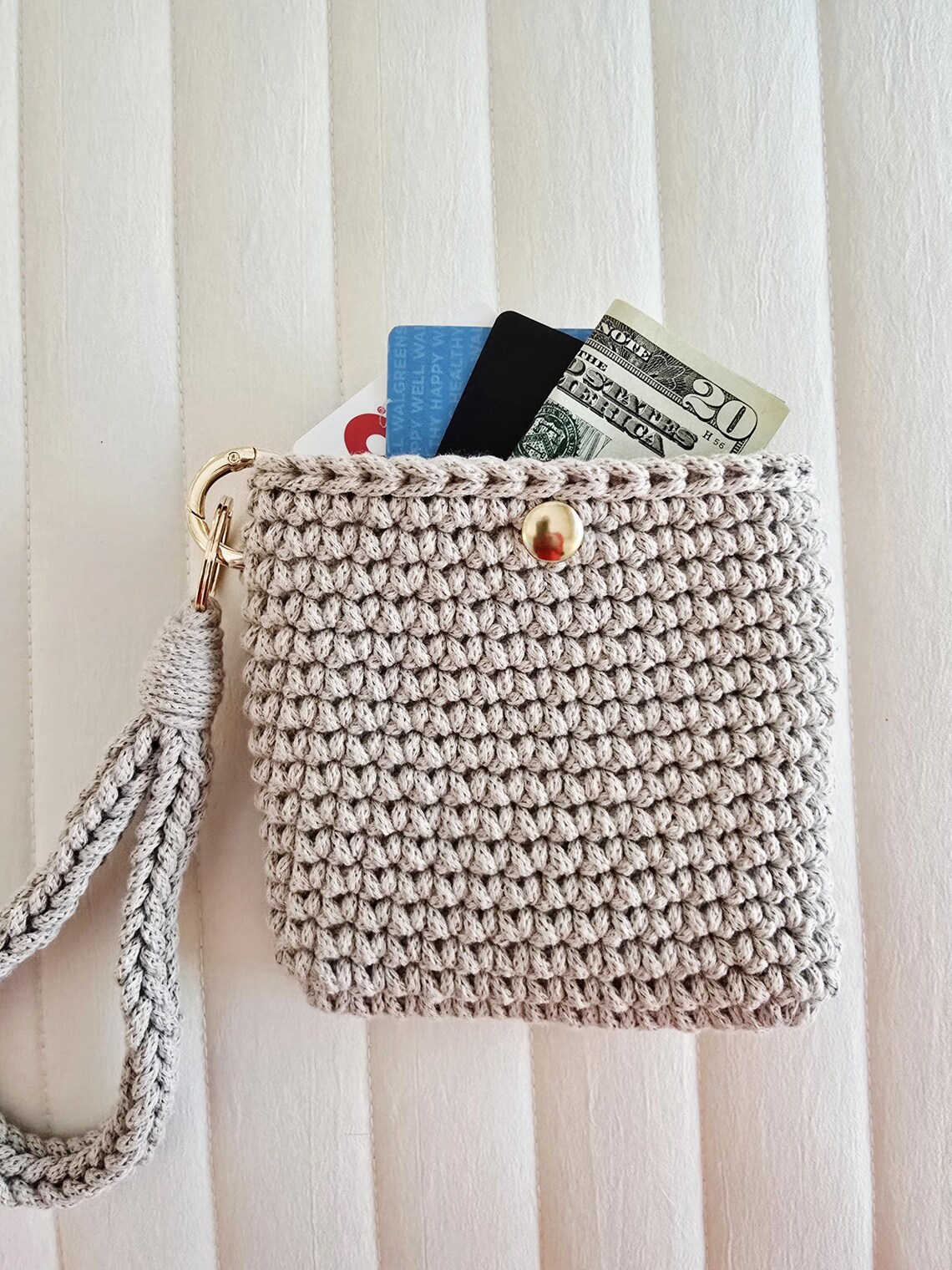 Small Crocheted Wallet With Wristlet Keychain: Handmade, Eco-friendly ...