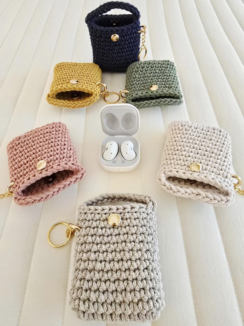 Crochet Earbud Case With Keychain: Handmade, Recycled Cotton, Mini ...