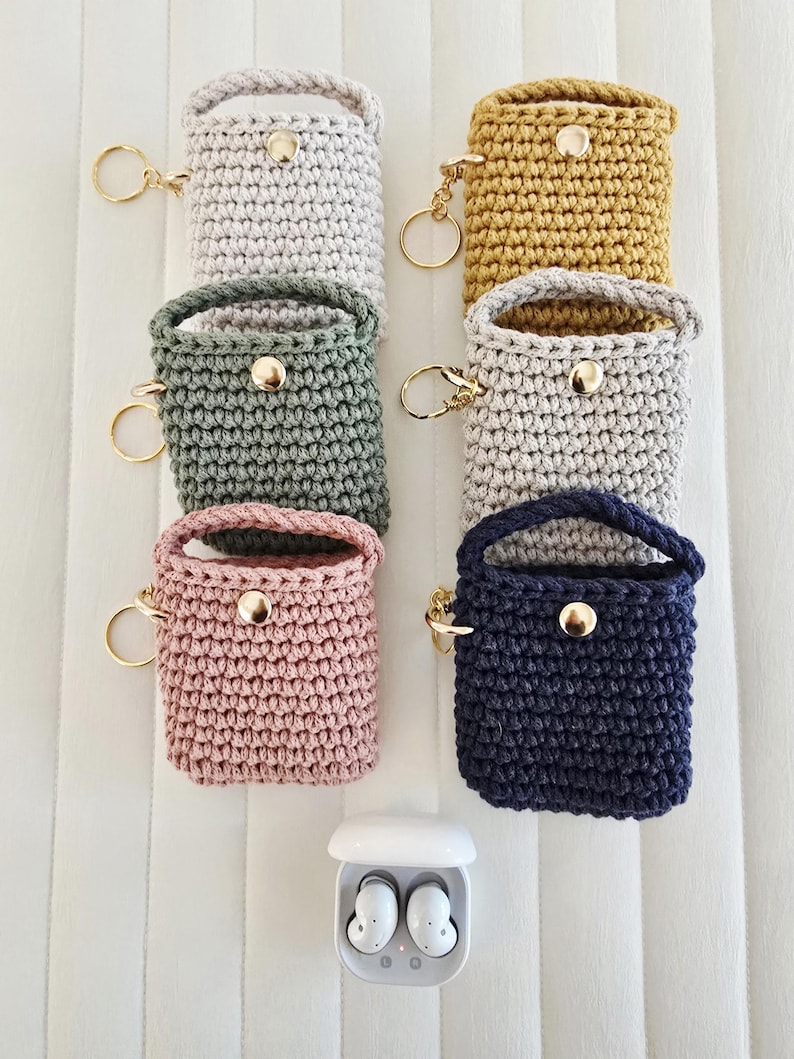 Crochet Earbud Case With Keychain: Handmade, Recycled Cotton, Mini ...