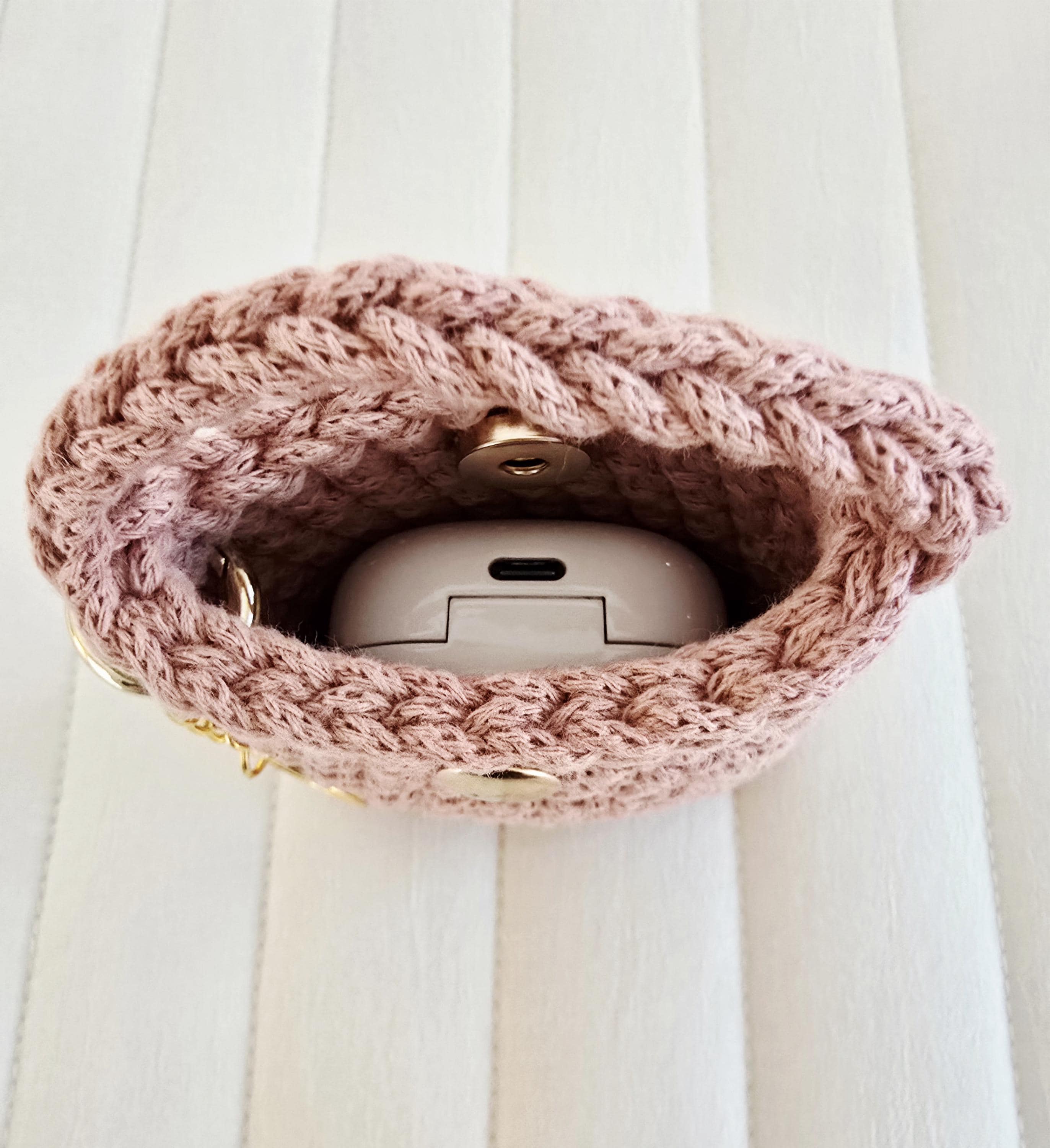 Crochet Earbud Case With Keychain: Handmade, Recycled Cotton, Mini ...