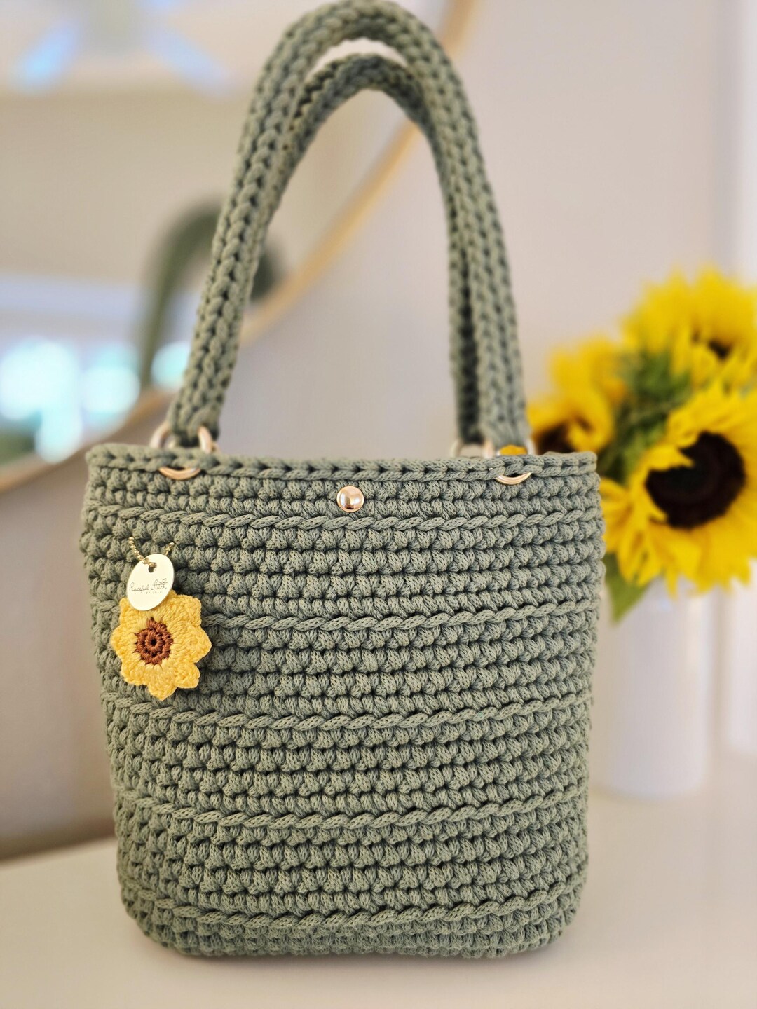 Crocheted Shoulder Bag With Leather Base / Handbag/boho Chic Crocheted Purse/gift for Her ...