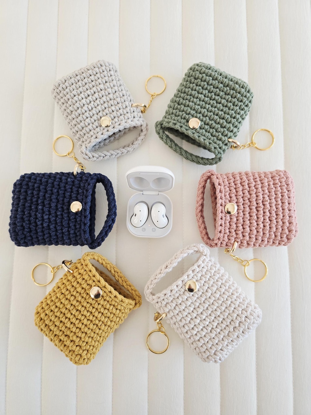 Crocheted Handmade Earbud Case With Keychain: Eco-friendly, Recycled ...