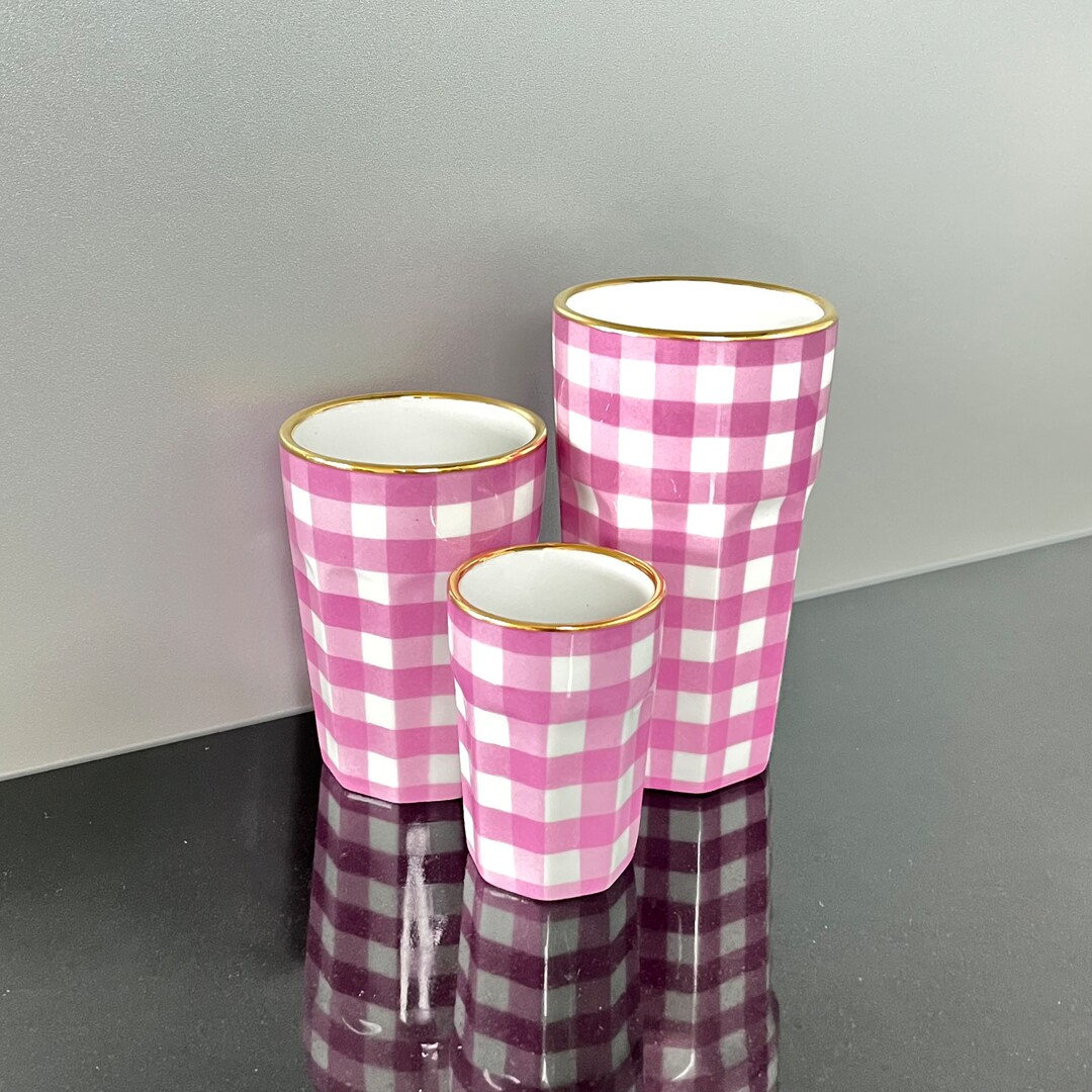 Espresso, Coffee, and Macchiato Cups in a Vichy Design, Hand-painted ...