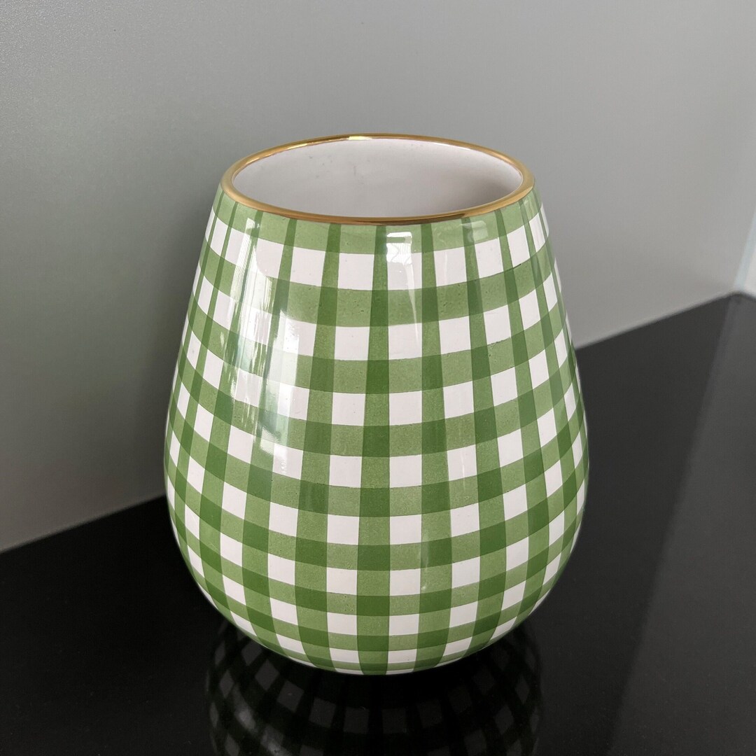 Vase Vichy Design, Hand-painted Ceramic, Real Gold Decor. Height 18 Cm ...