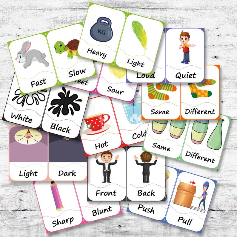 24 PDF A4 Digital Printable Opposites Matching Flash Cards, Printable ...