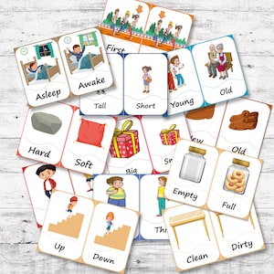 12 PDF A4 Digital Printable Opposites Matching Flash Cards, Printable ...