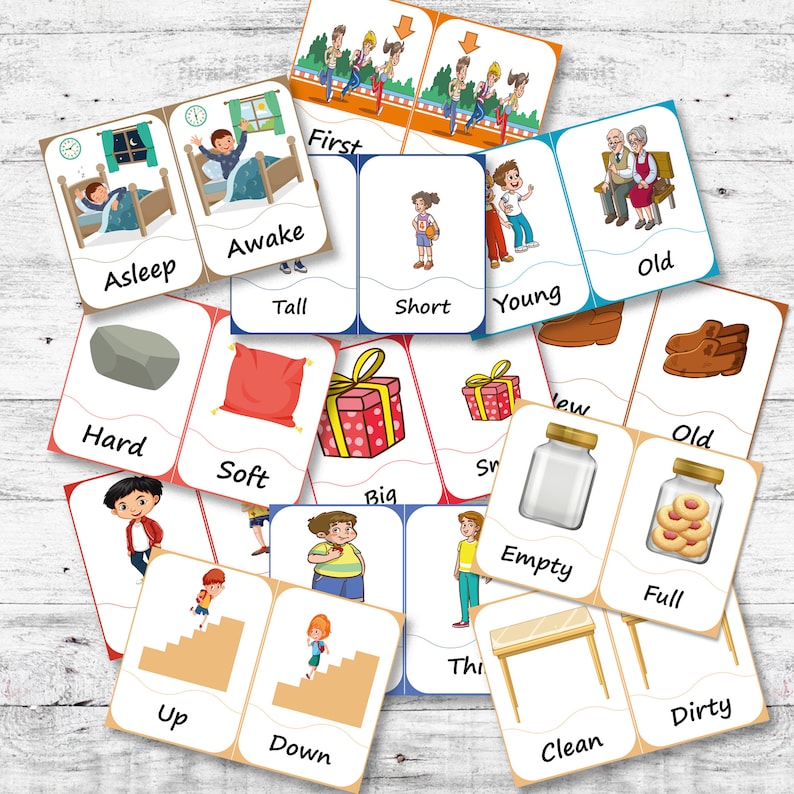 12 PDF A4 Digital Printable Opposites Matching Flash Cards, Printable ...