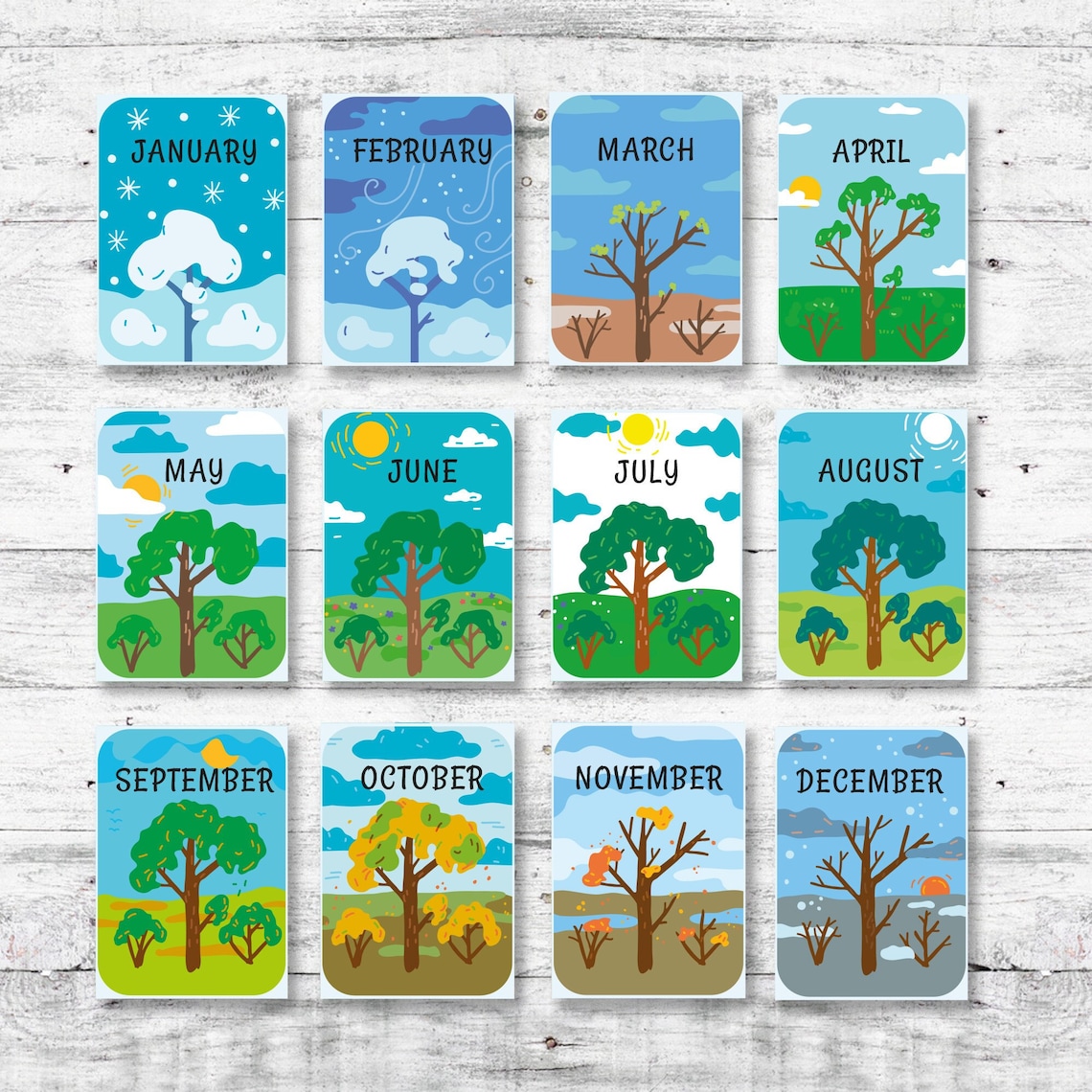 Digital Printable Months Year Seasons Flashcards, Printable Flashcards ...