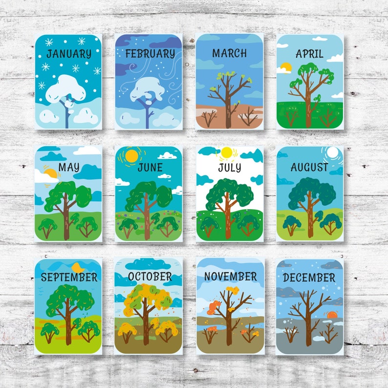 Digital Printable Months Year Seasons Flashcards, Printable Flashcards ...