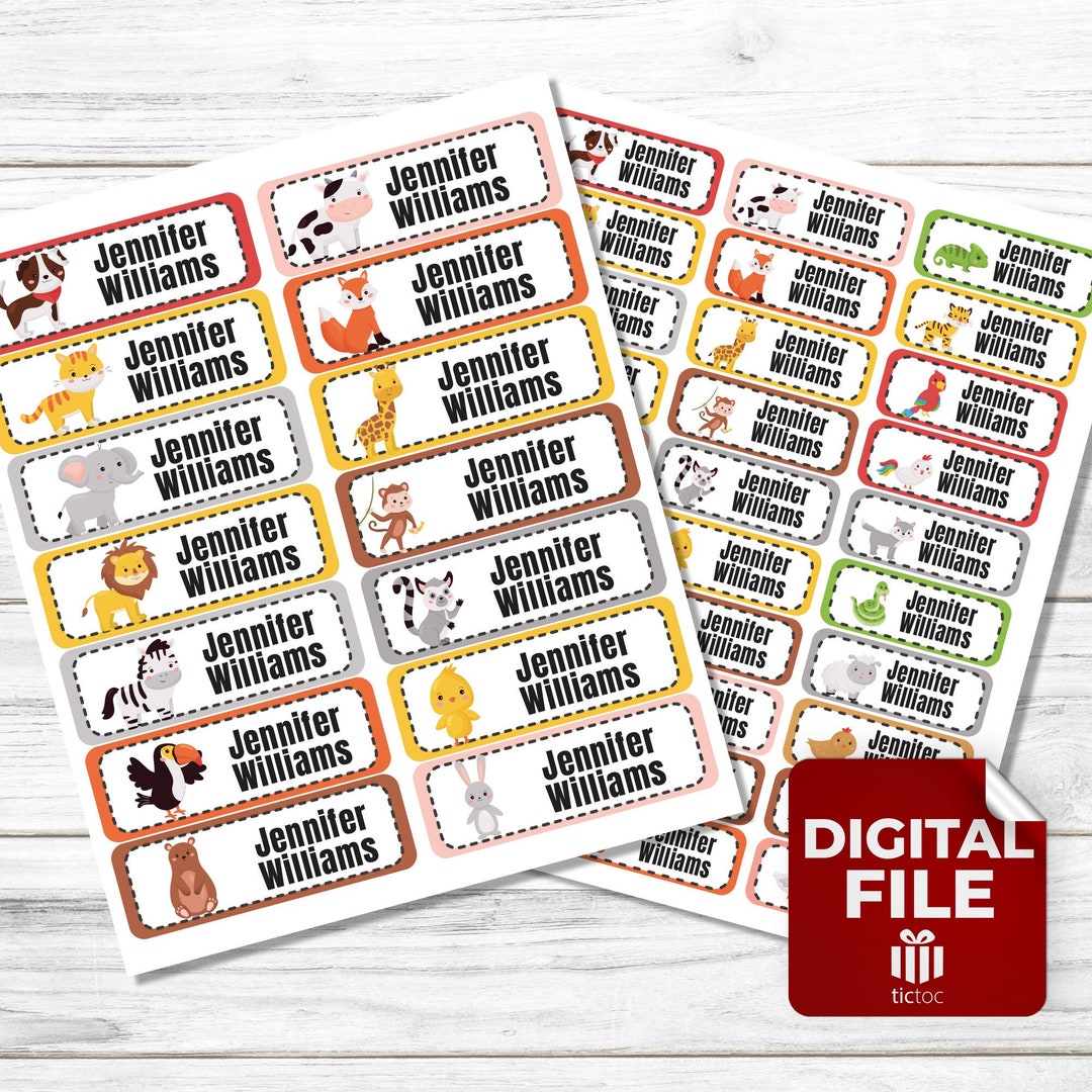Personalized 46 School Supply Animal Digital Printable Labels ...