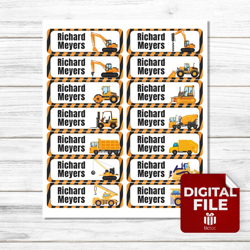 Personalized School Construction Tools Digital Printable Labels ...