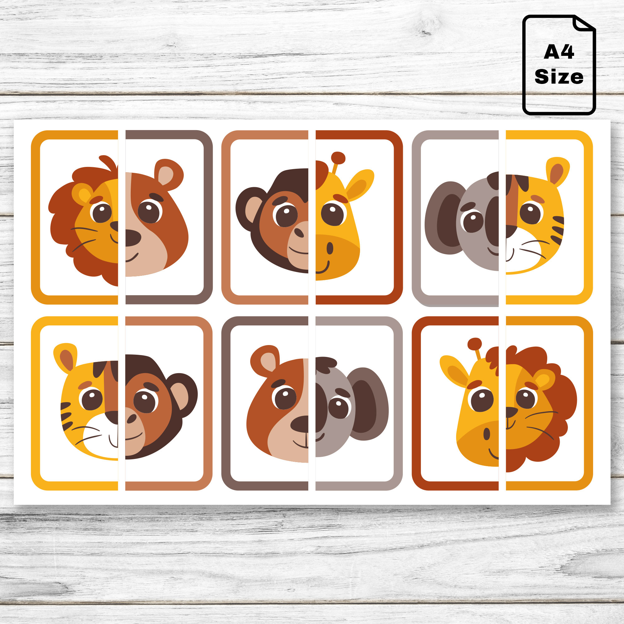 Animal Matching Game: Printable Puzzle for Kindergarten (PDF) - Etsy
