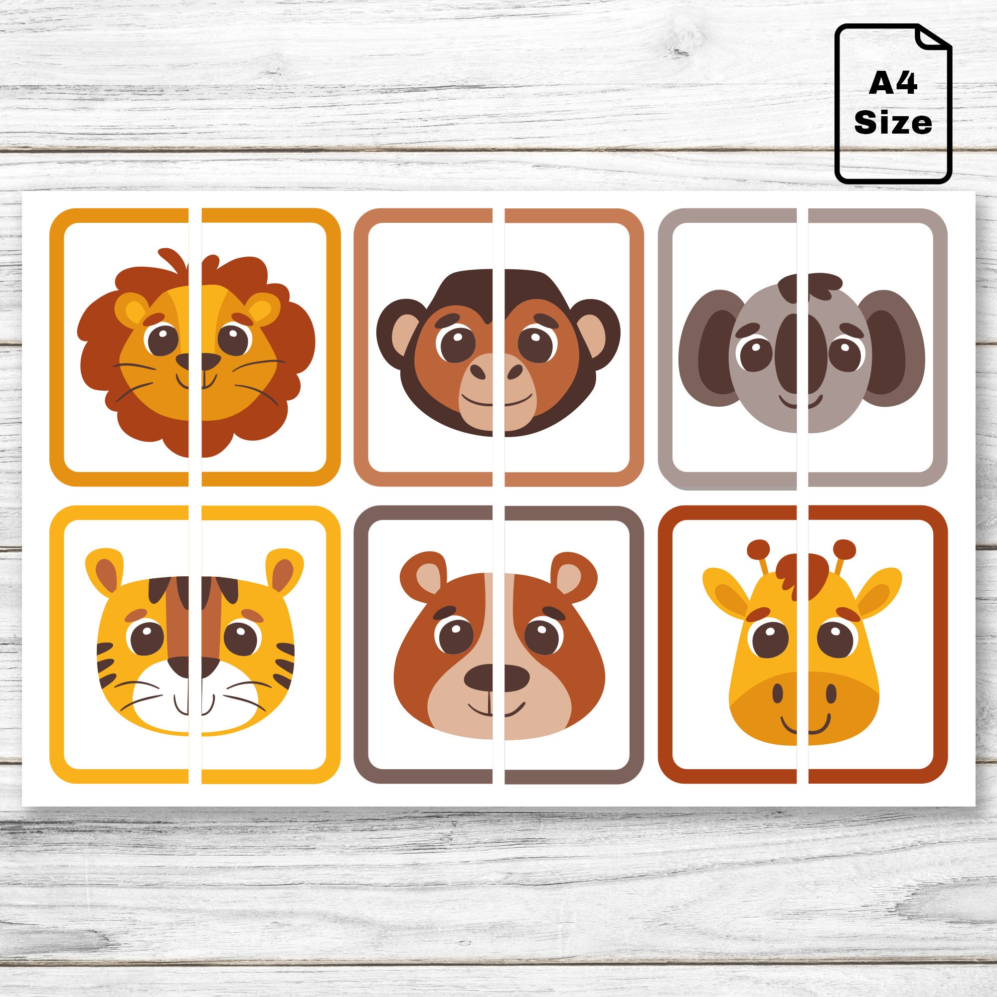 Animal Matching Game: Printable Puzzle for Kindergarten (PDF) - Etsy