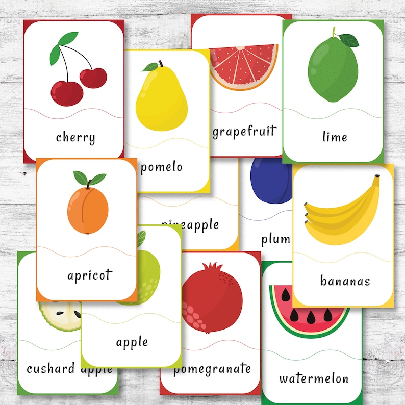 24 PDF Digital Printable Fruits and Vegetables Flashcards, Flashcards ...