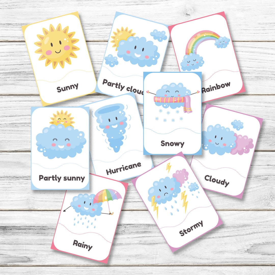 Weather Printable Flash Cards Weather Flashcards and - Etsy