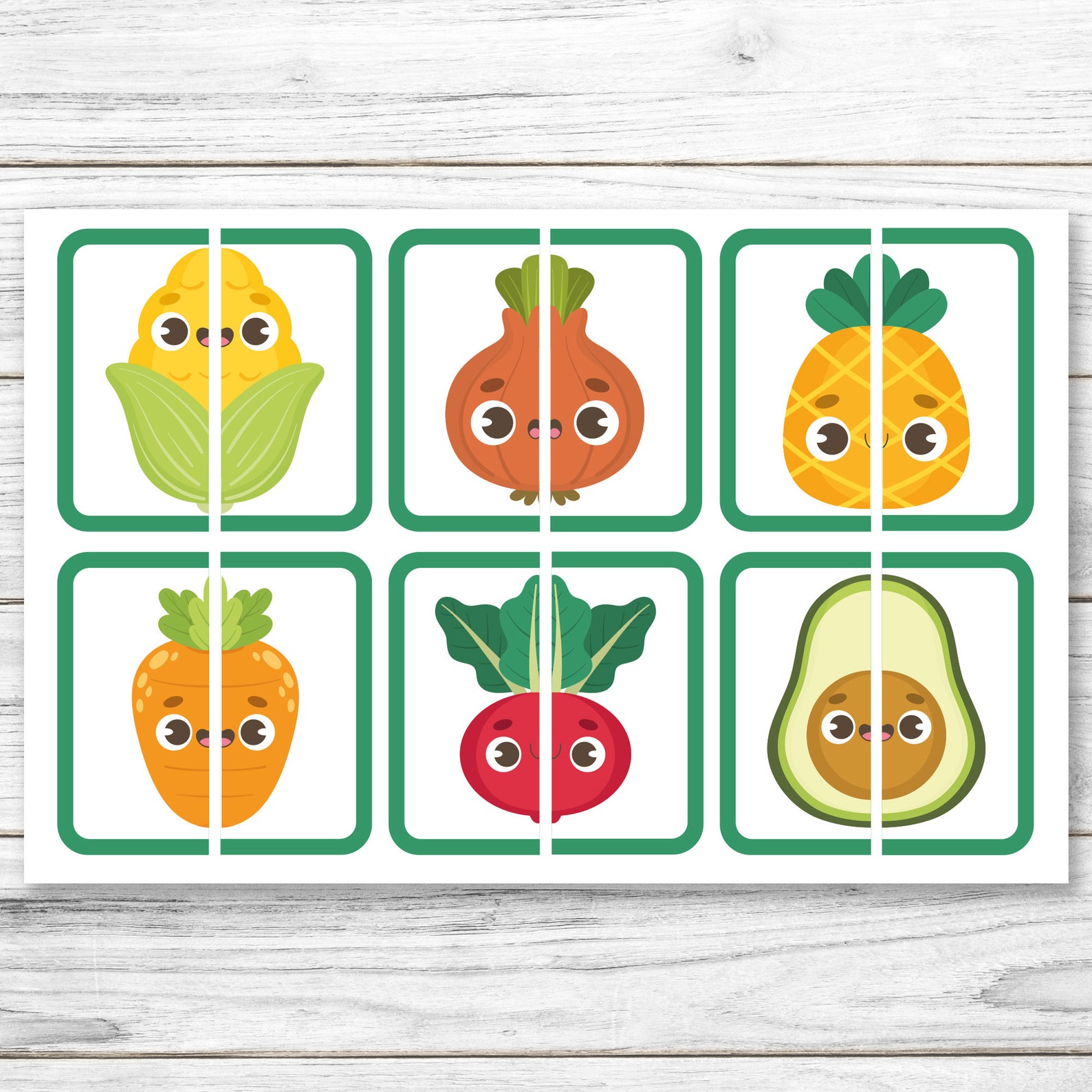Vegetable and Fruit Matching Puzzle Printable Flashcards - Digital ...