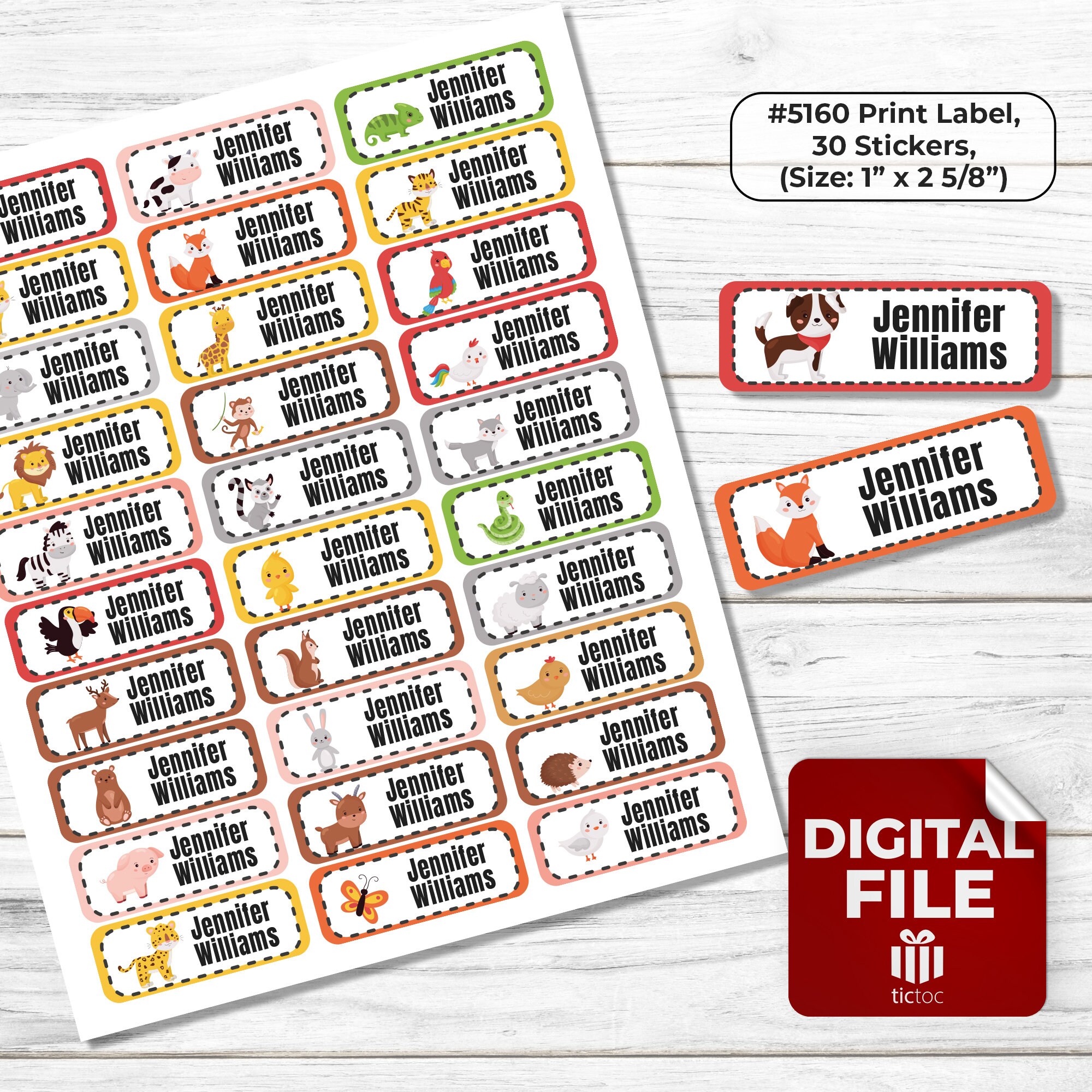 Personalized 46 School Supply Animal Digital Printable Labels ...