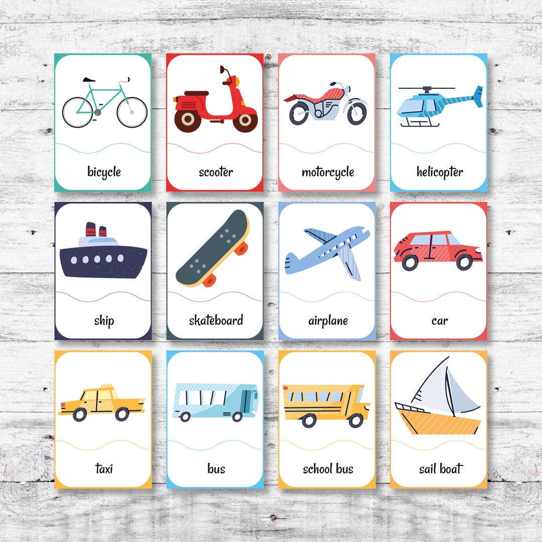 Digital Vehicles Printable Flashcards, Preschool Activities, Vehicles ...