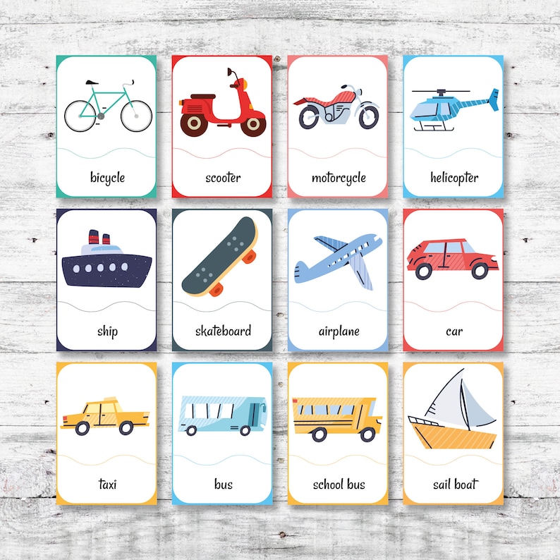 Digital Vehicles Printable Flashcards, Preschool Activities, Vehicles ...