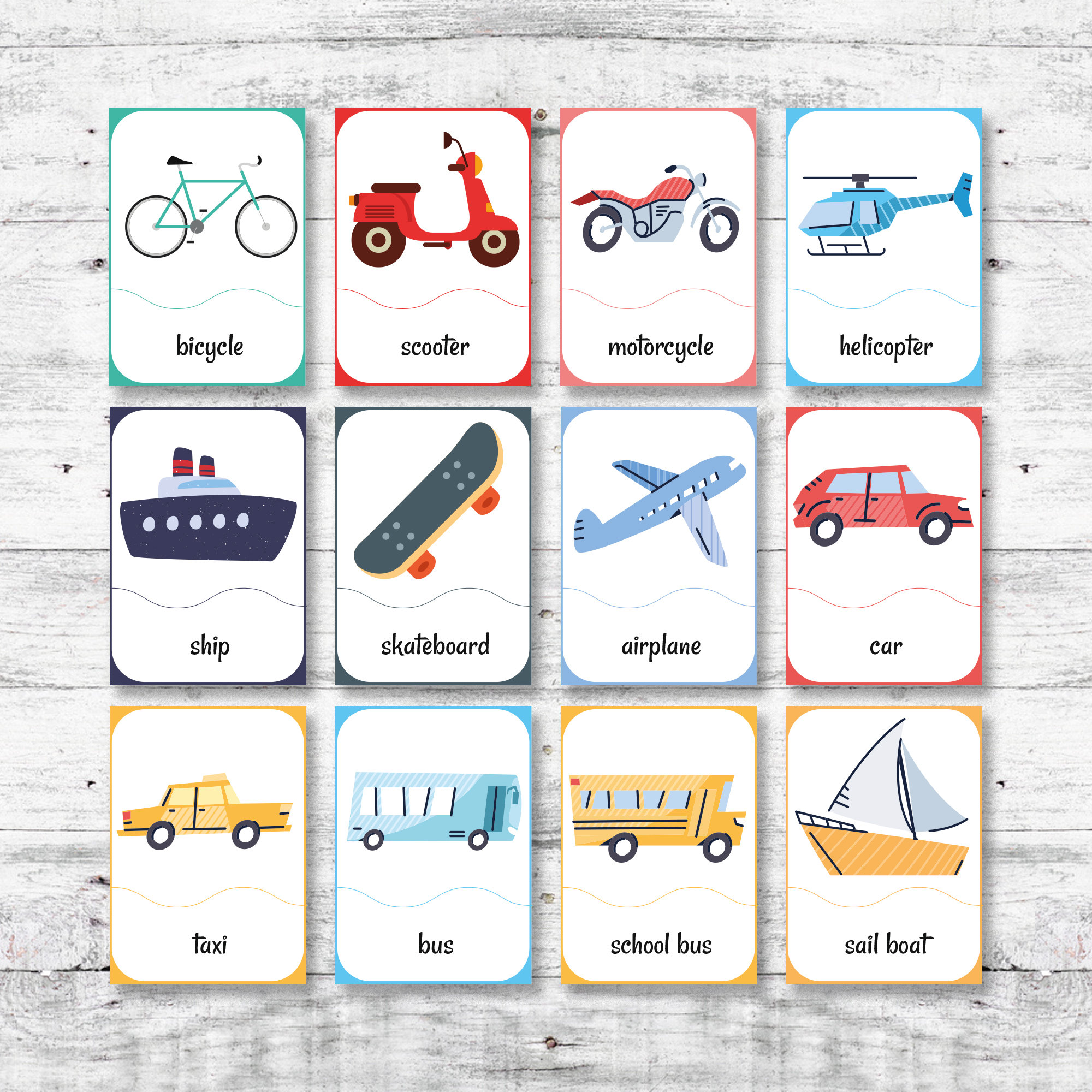 Digital Vehicles Printable Flashcards, Preschool Activities, Vehicles ...