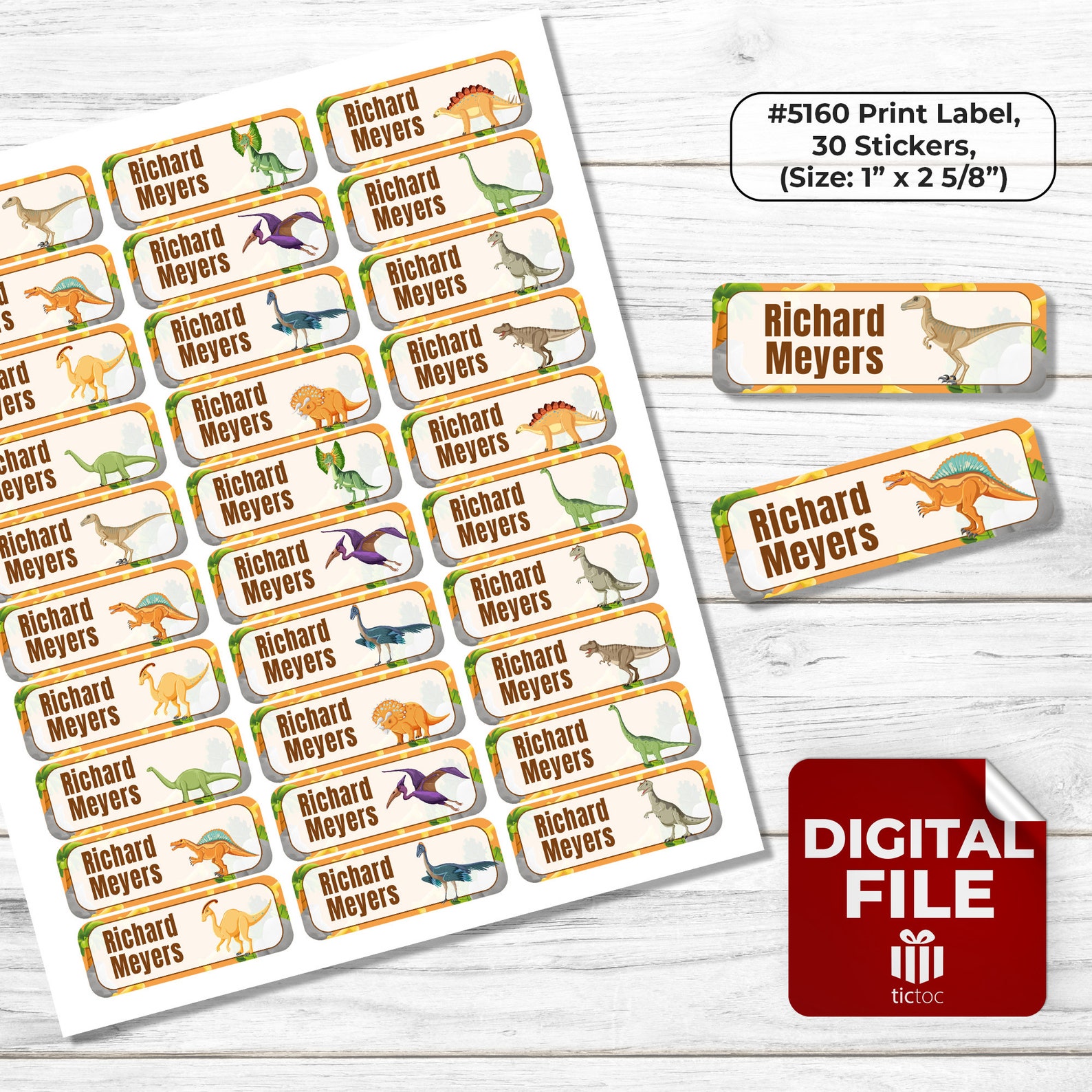 Personalized Dinosaur Digital Printable School Labels - Personalized ...