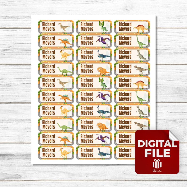 Personalized Dinosaur Digital Printable School Labels - Personalized ...