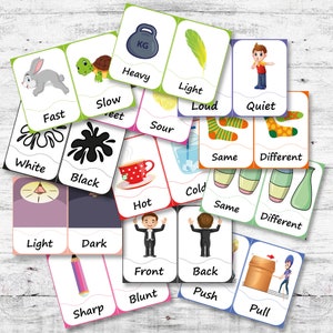 12 PDF A4 Digital Printable Opposites Matching Flash Cards, Printable ...