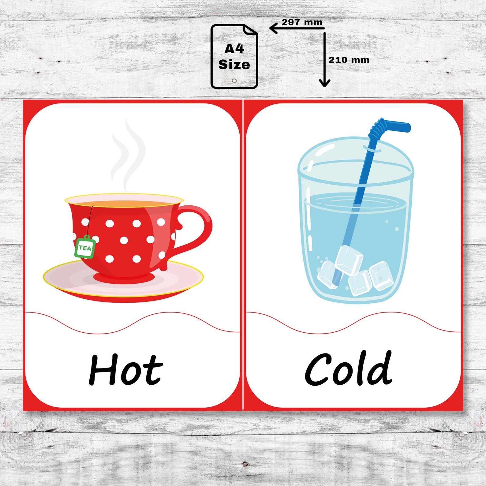 12 PDF A4 Digital Printable Opposites Matching Flash Cards, Printable ...