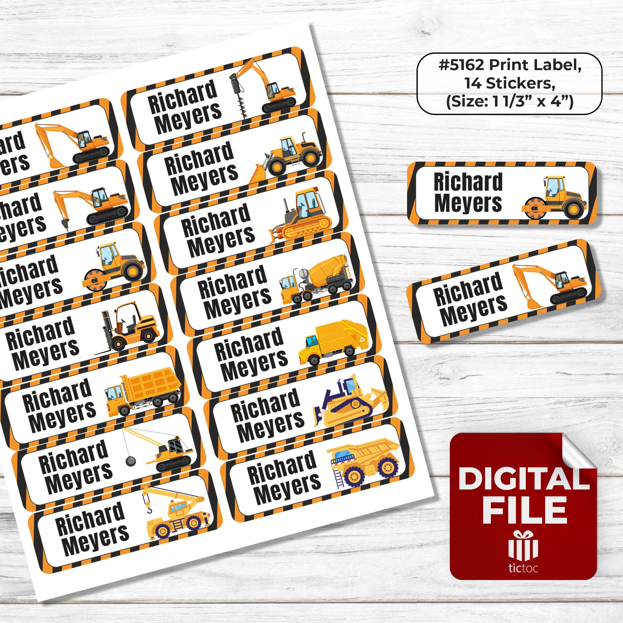 Personalized School Construction Tools Digital Printable Labels ...