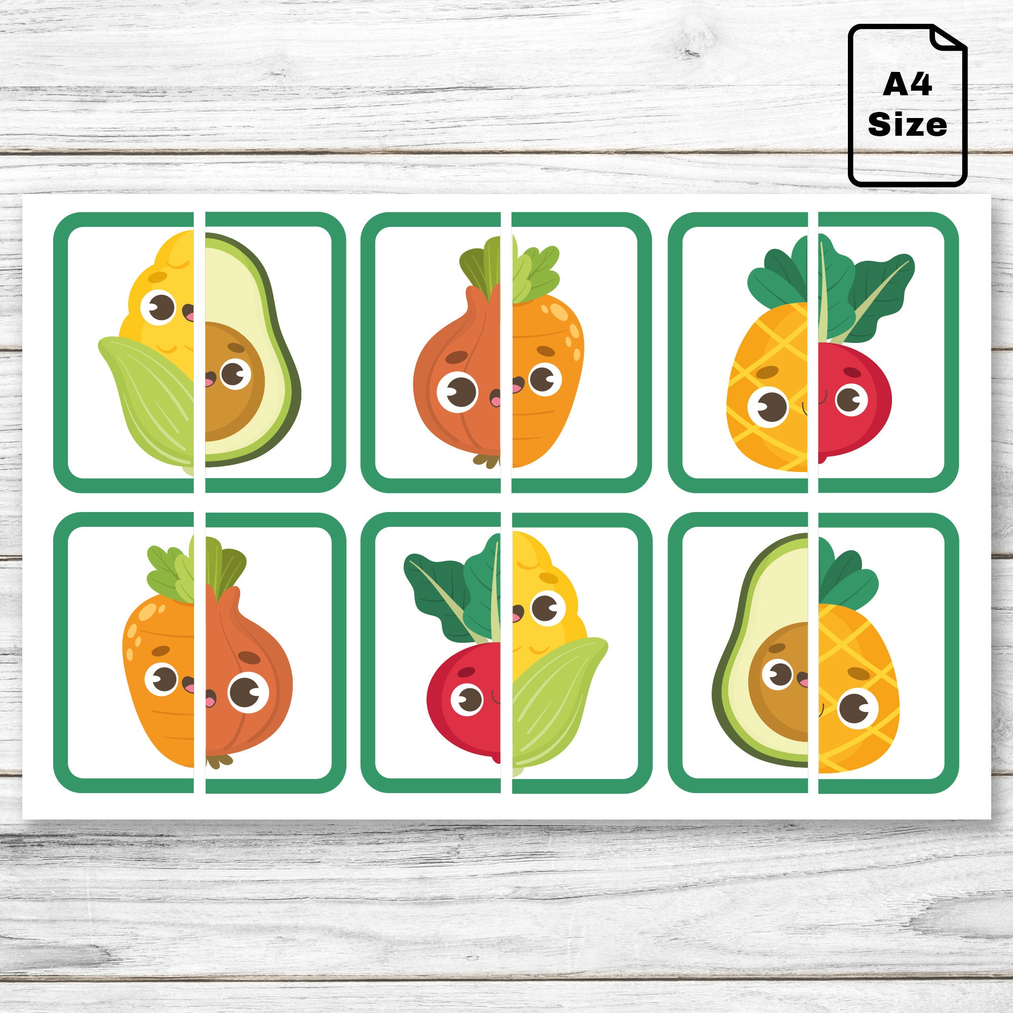 Vegetable and Fruit Matching Puzzle Printable Flashcards - Digital ...