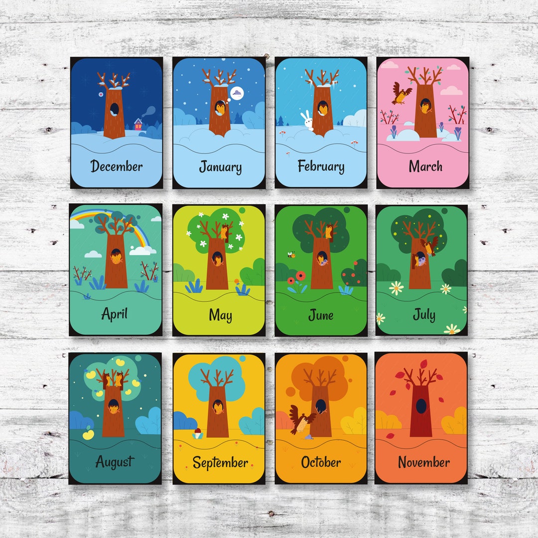 Digital Printable Months Year Seasons Flashcards, Printable Flashcards ...